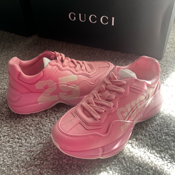 Gucci | Shoes | Gucci Rhyton Graphic Sneakers In Pink | Poshmark